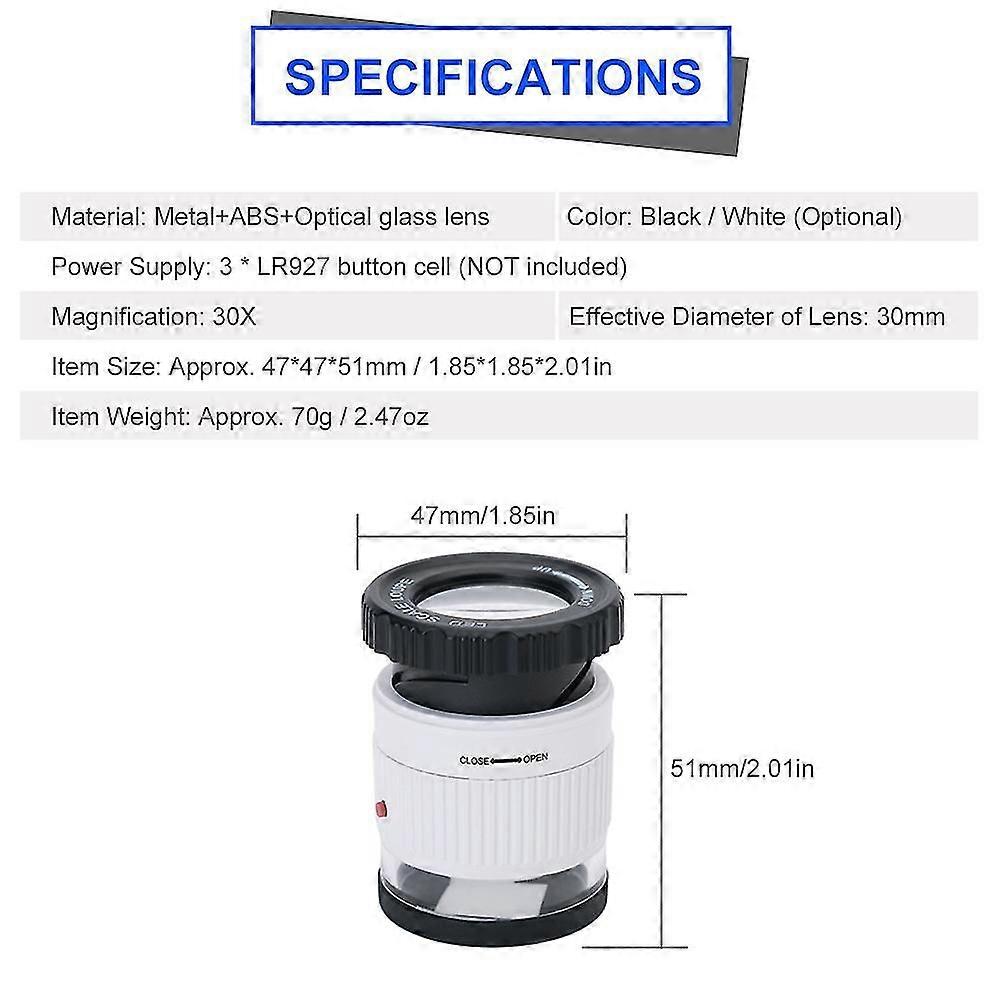 LED Scale Loupe 30X Adjustable Magnification Magnifier Metal Cylinder ...