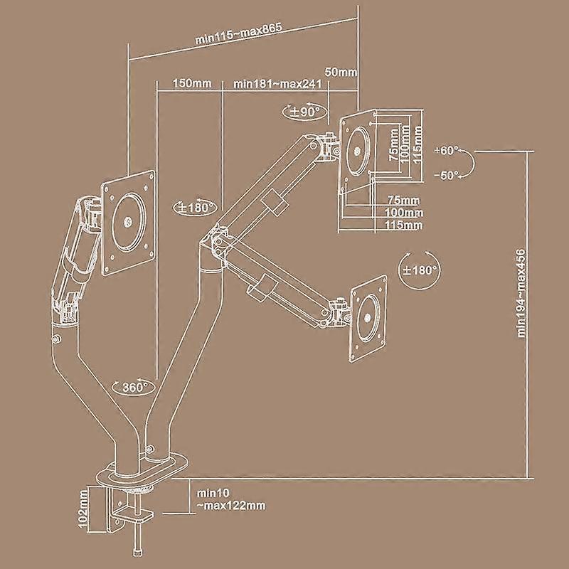 17-32 Inch Dual Monitor Mount Gas Spring 360 Degree Heavy Duty Floating ...