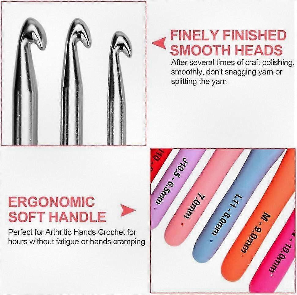 Complete 14-Piece Crochet Needle Set with Soft Handles, Includes 10 ...