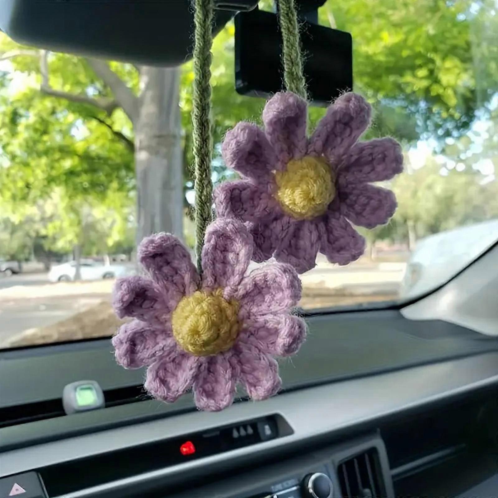 Handmade Yarn Crochet Hanging Basket Ornament For Car Rear View Mirror ...