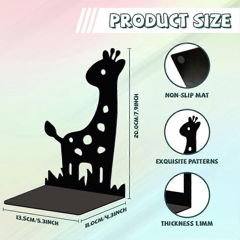 Two-piece metal bookend set, giraffe design, with anti-slip pads ...