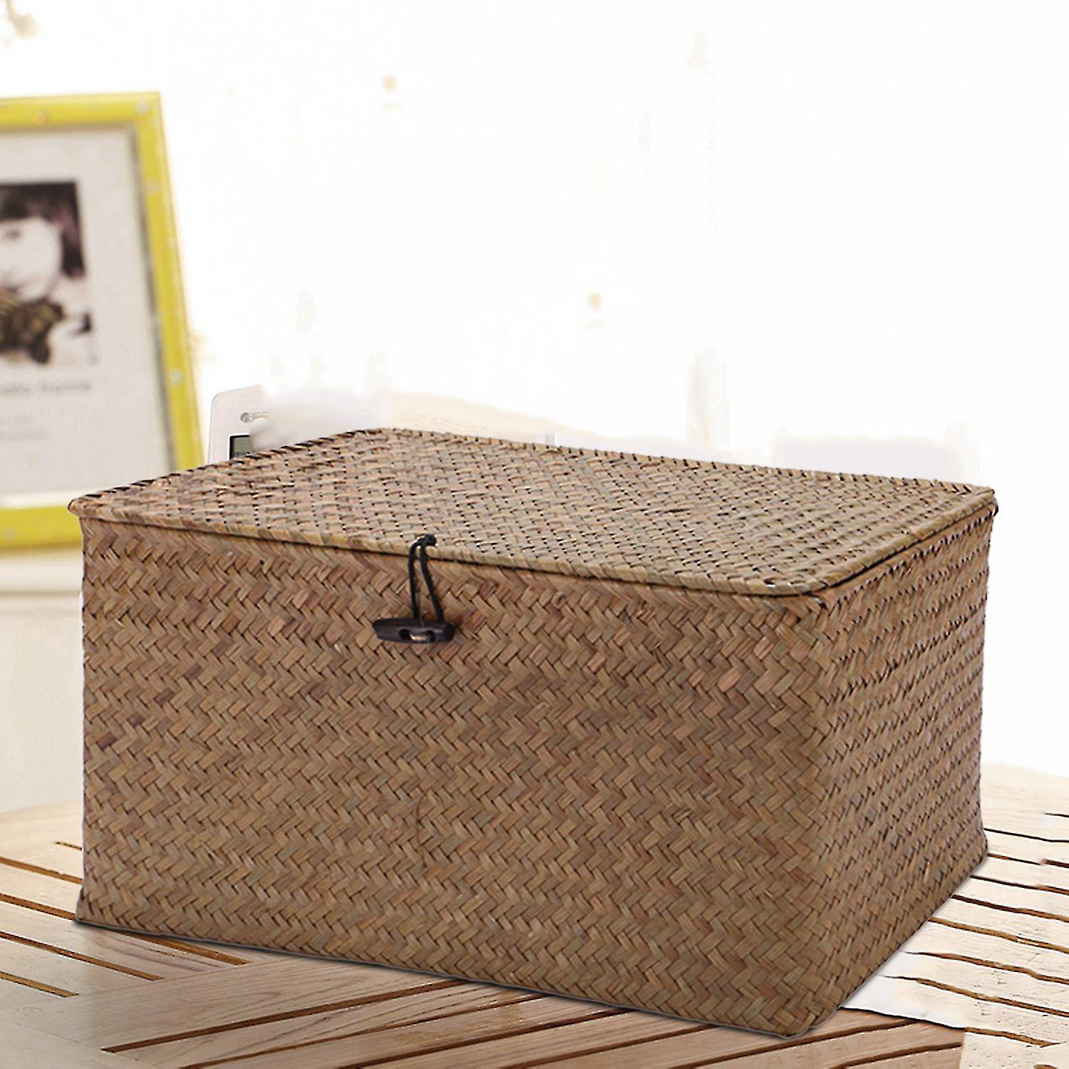 Straw Woven Stora Basket With Lid Makeup Izer Stora Box Seagrass ...