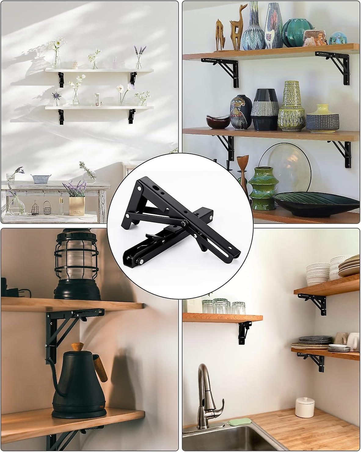 Folding Bracket 200mm, 2 Pieces Black Foldable Console Bracket, Load ...