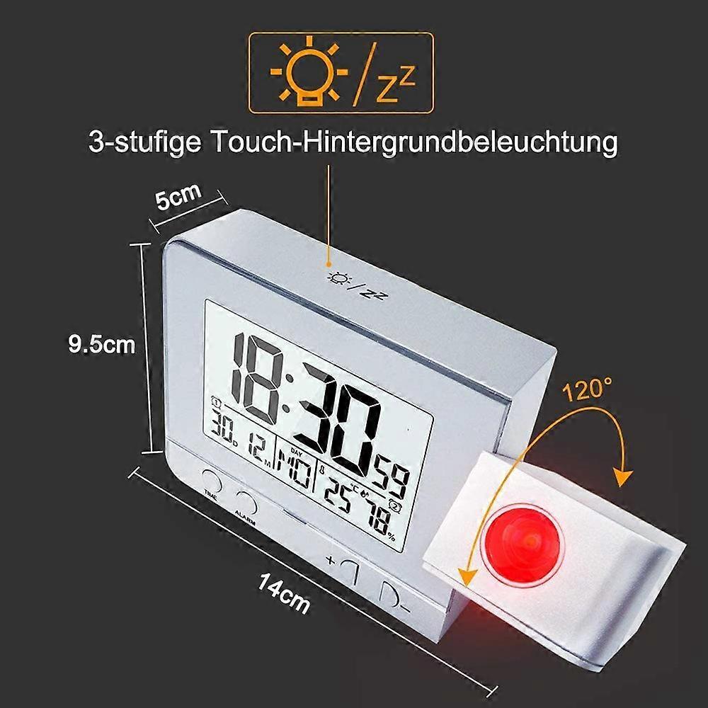 Silver Projection Digital Alarm Clock For Bedrooms, Large Alarm Clock ...