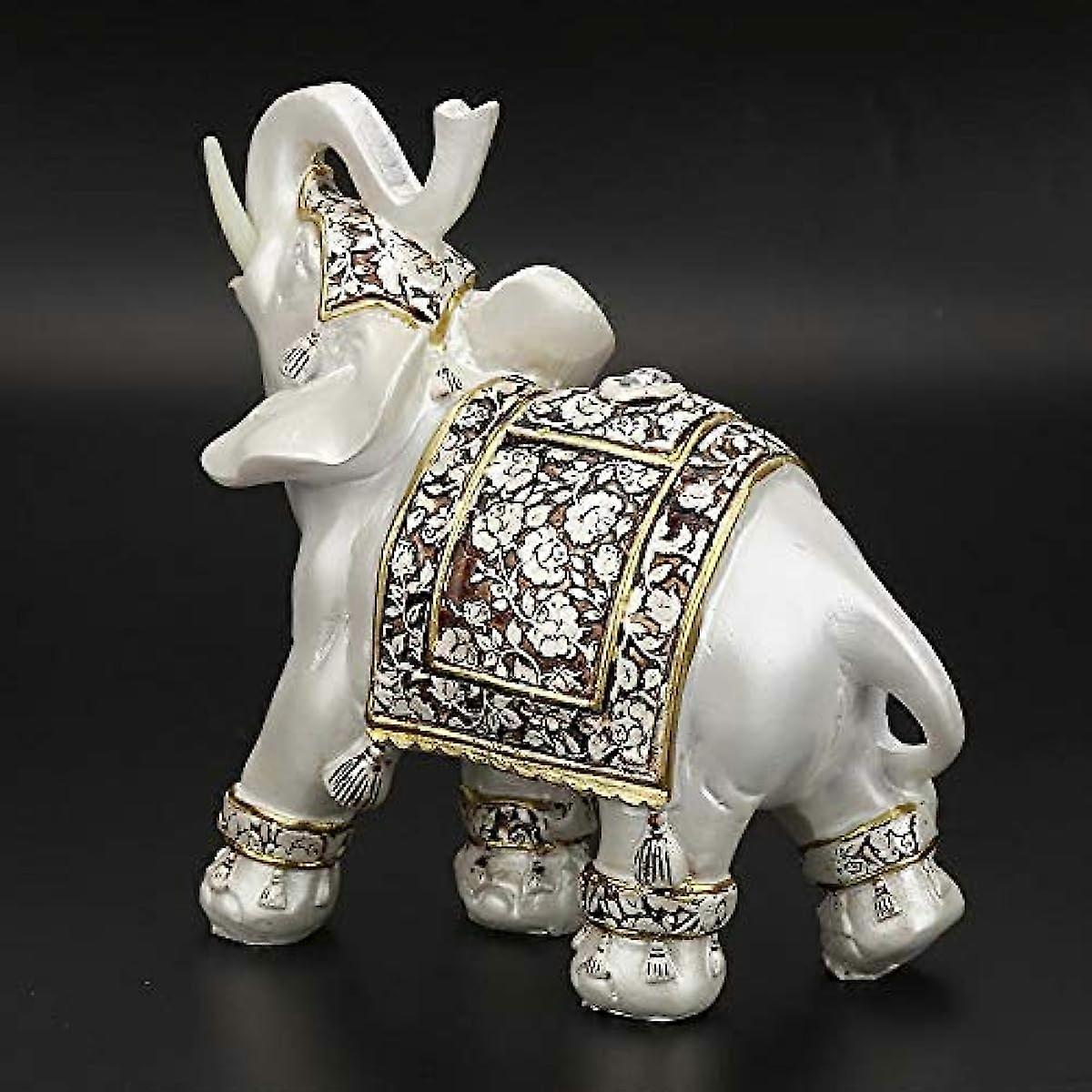 6 Inch Decorative Elephants Statue White Color Resin Good Luck Wealth ...