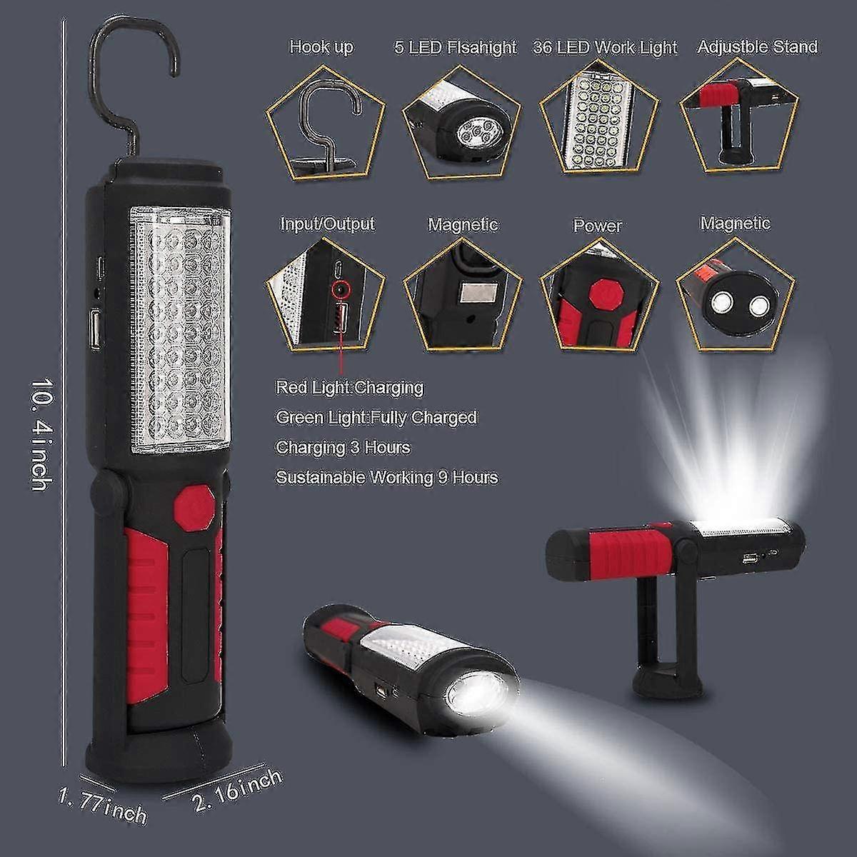 Rechargeable Led Work Light Portable Multi-use Flashlight, Magnetic ...