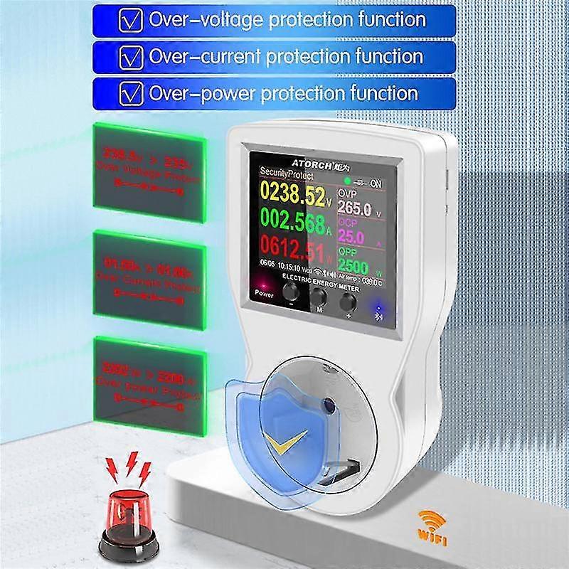 Atorch Wifi Digital Wattmeter 220v Ac Power Meter Electricy Consumption ...