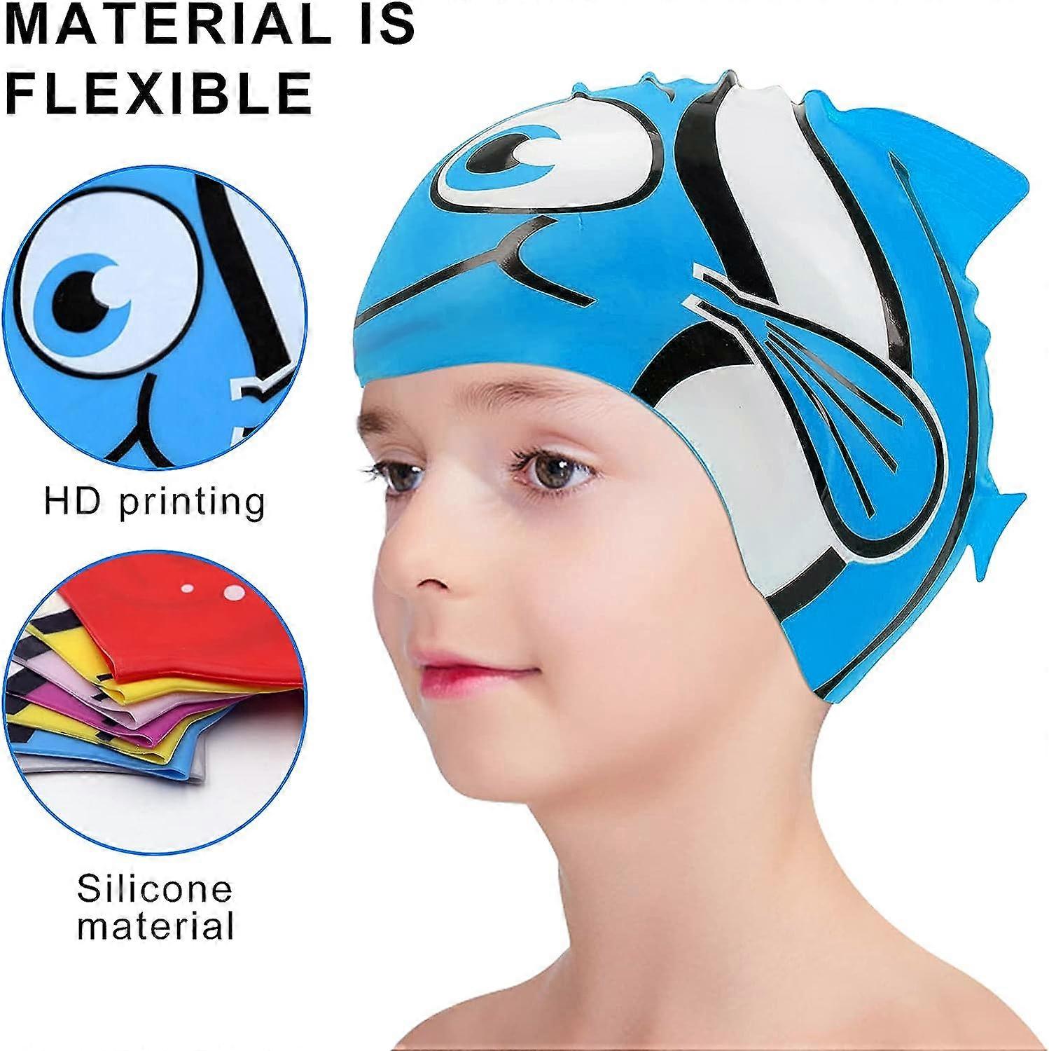 2Packs Kids Cartoon Fish Swim Caps Children Elastic Swimming Hats ...