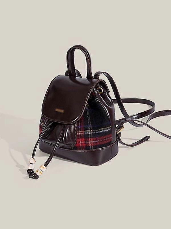 New Versatile Backpack Plaid PU Brown Backpack | Fruugo UK