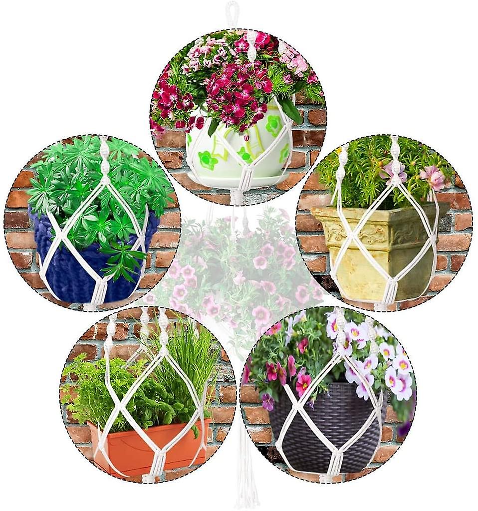 Set Of 2 Macrame Hanging Baskets Cotton Rope 105cm | Fruugo UK
