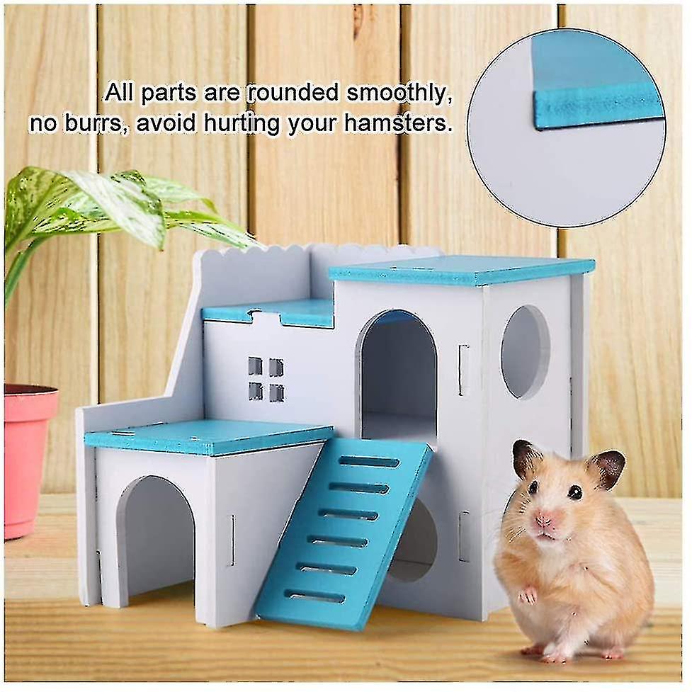 Wooden Hamster House Small Animal Hide-out Hut Equipped With Ladder Two ...