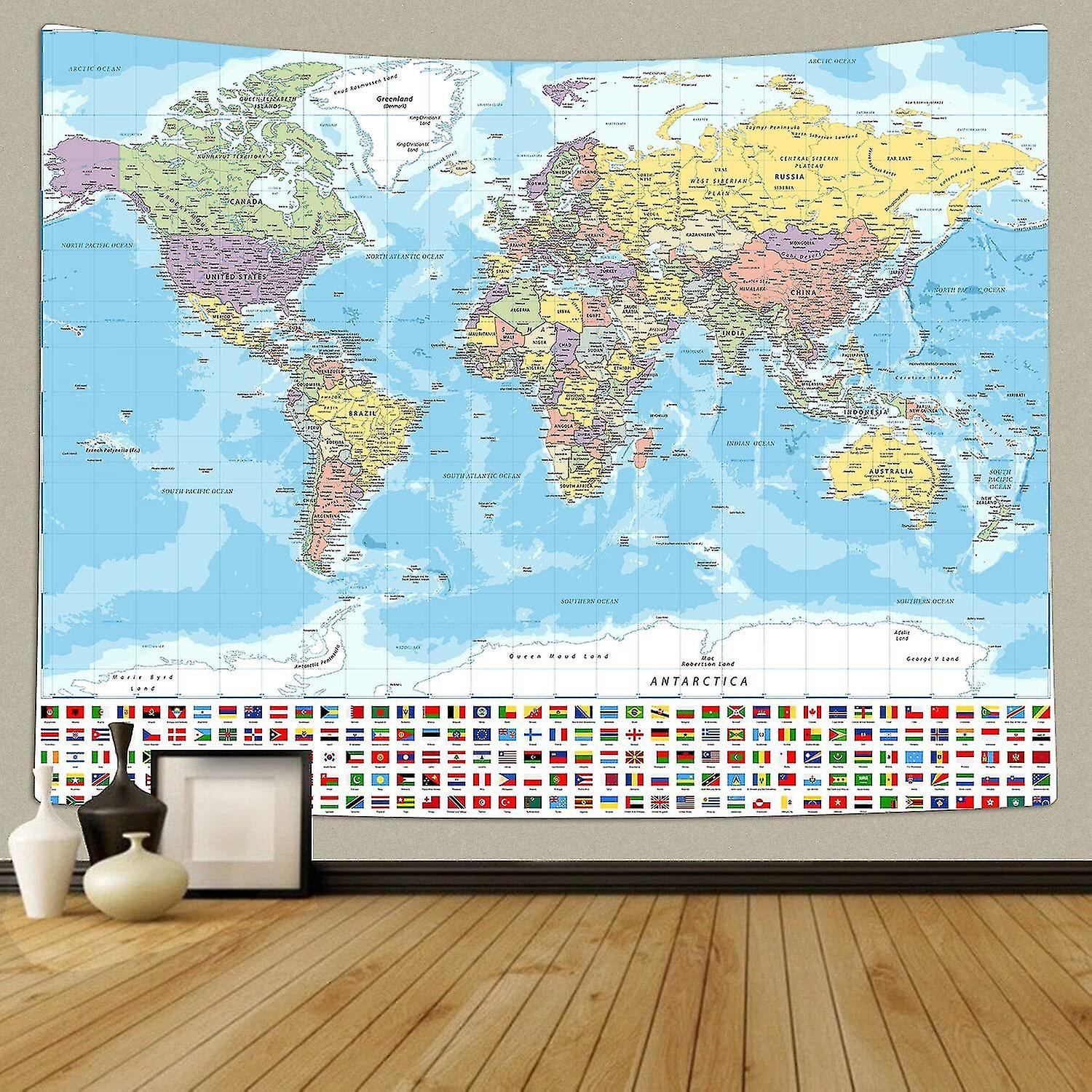 World Map Tapestry Wall Hanging For Kids Student, World Map With ...