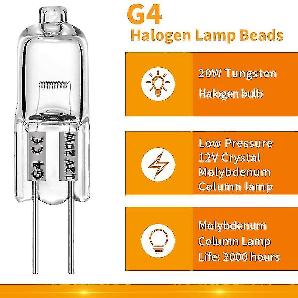 20 Pcs G4 Halogen Bulbs,20w 12v Halogen Light Bulbs 2 Pin Clear Lamp ...