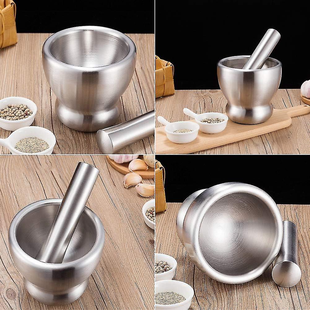 Mortar And Pestle Set Stainless Steel Spice Grinder Herb Grinder With Lid Pill Crusher Pesto ...