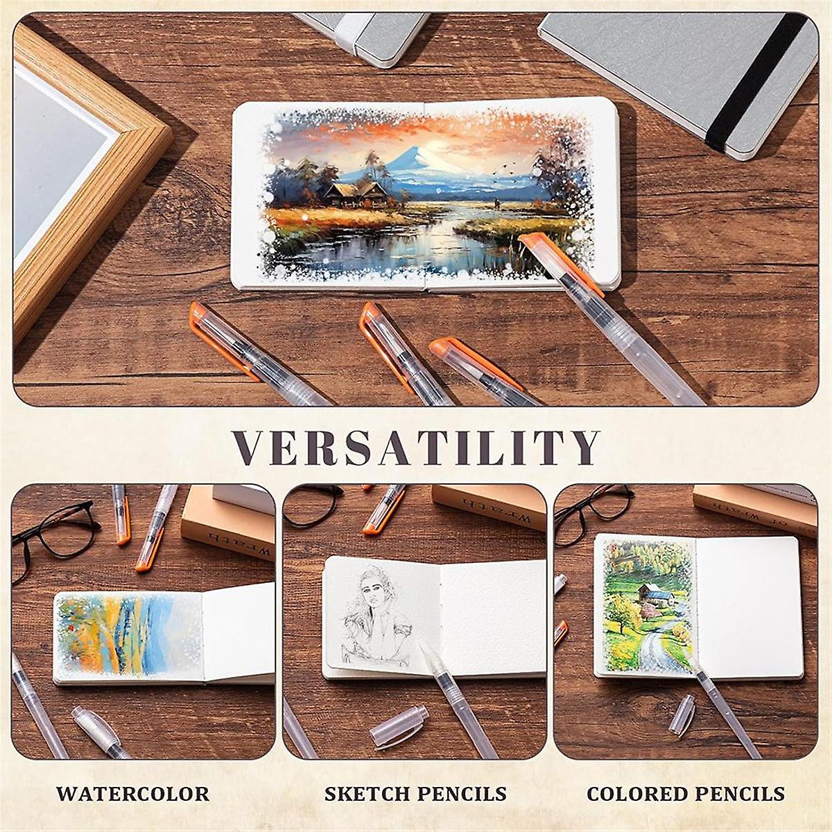 3 Pcs Watercolor Paper Sketchbook with 6 Pcs Watercolor Brush Pens 3 Size Watercolor Journal ...