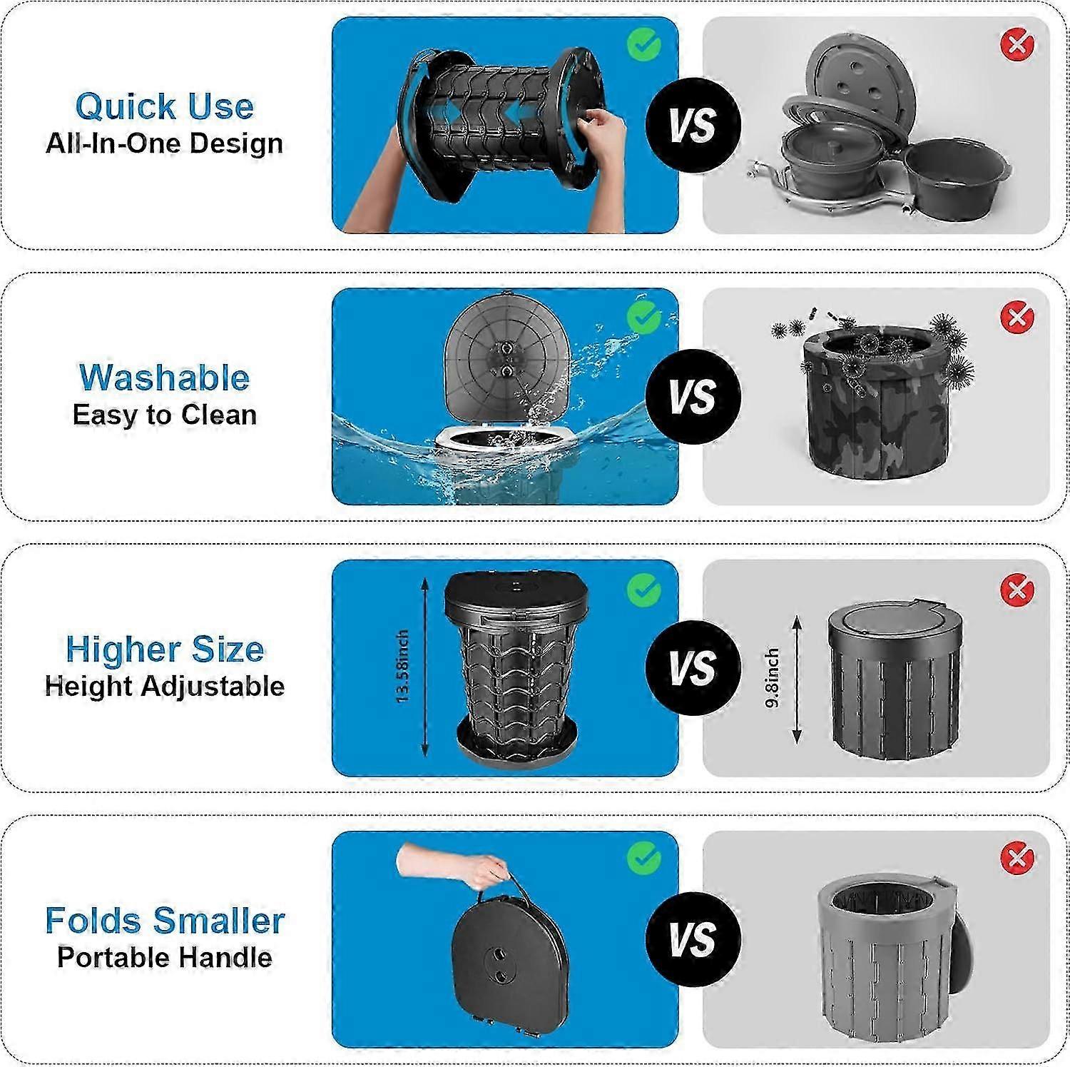 Retractable Portable Toilet Camping Toilet - Adjustable Height Camping ...