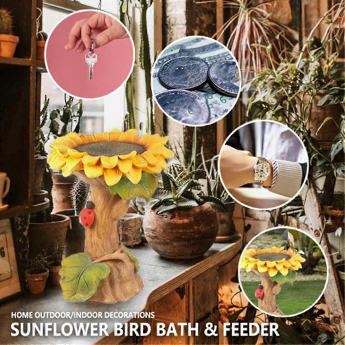 Polyresin Sunflower Bird Bath Pedestal,Handmade Sunflower Gifts for ...