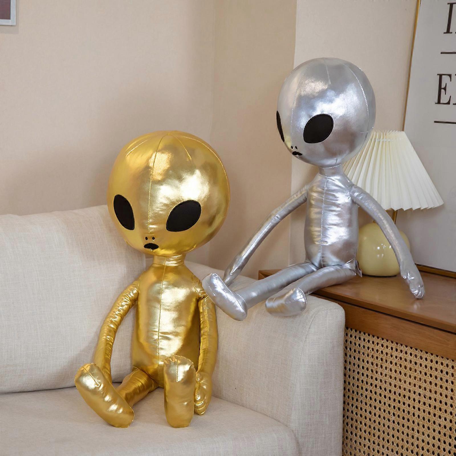 Little Alien Plush Soft Pillow, Cute Golden/Silver Alien Stuffed Animal ...