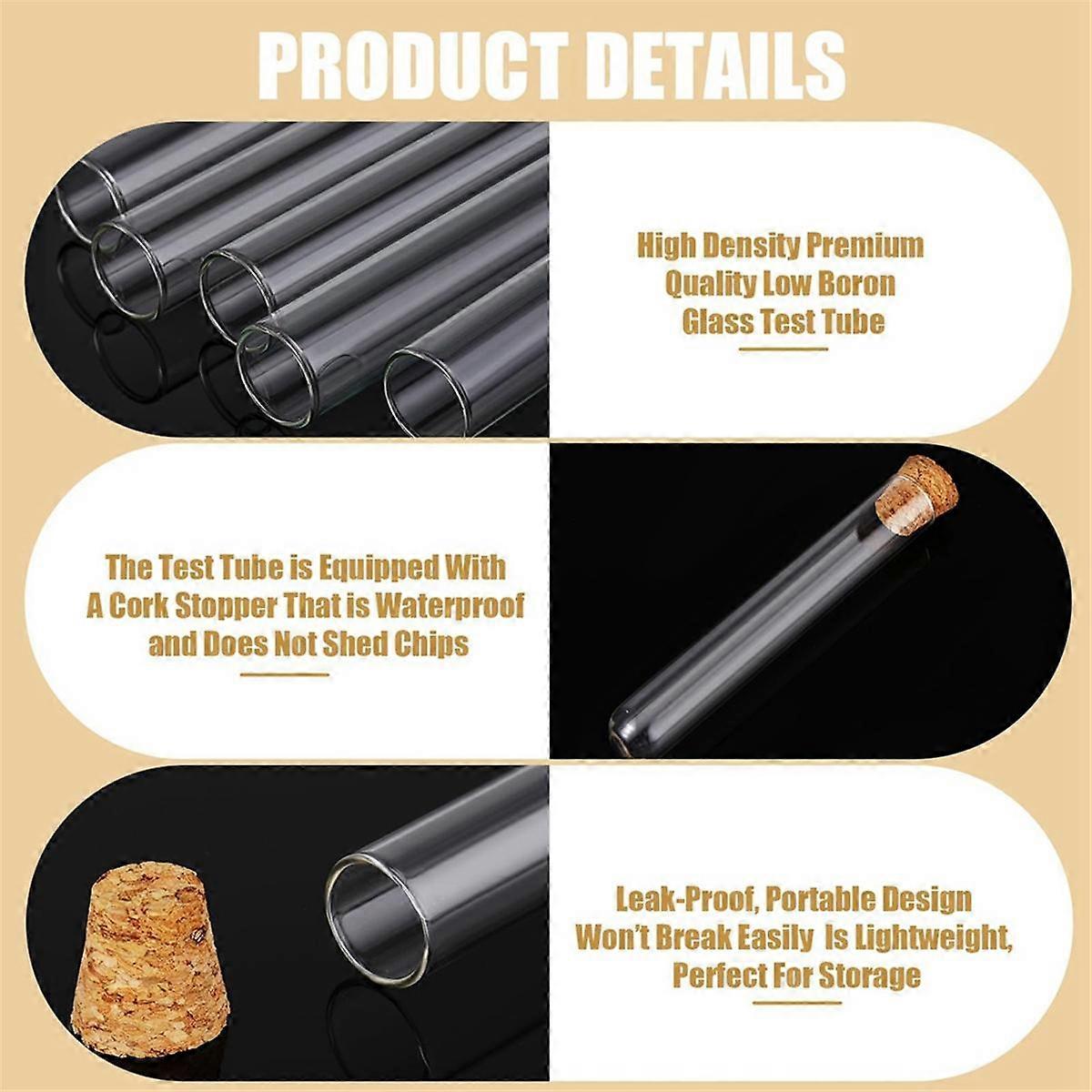 100PCS Glass Test Tubes with Cork Clear Stoppers Round Bottom Lab Test ...