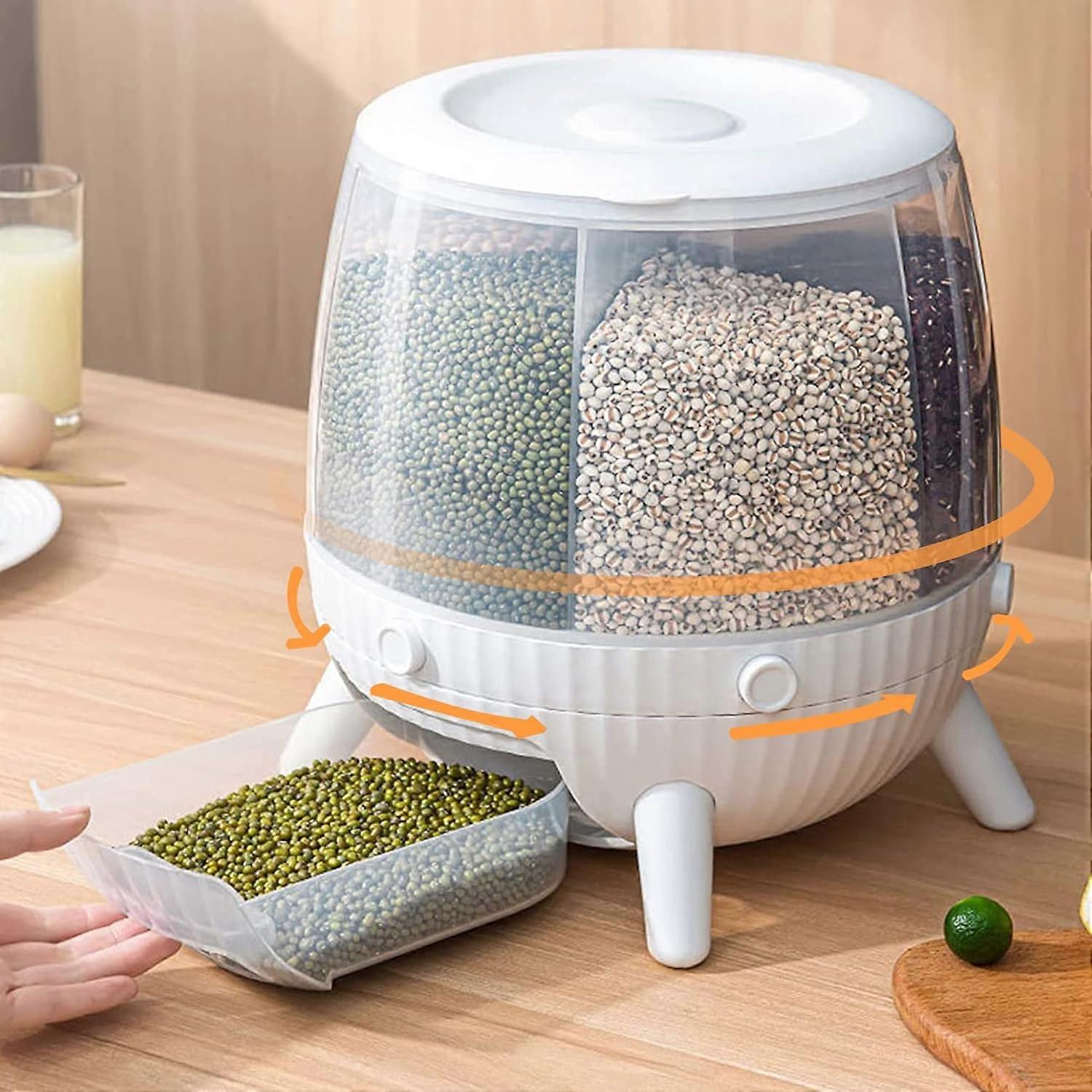 10L Rotating Grain Dispenser,6in1 Grain Dispenser Container Rotating ...