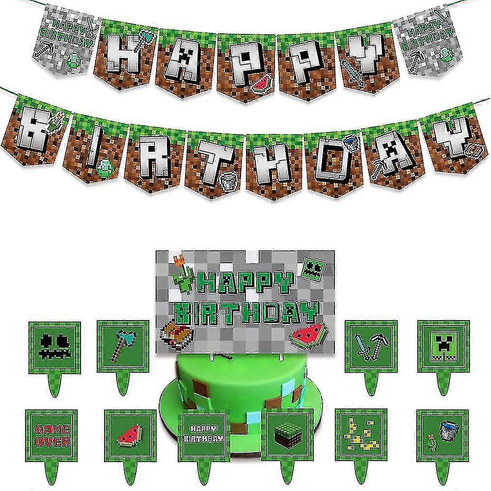 Minecraft Game Theme Balloons Banner Cake Topper Ribbon Set Birthday ...