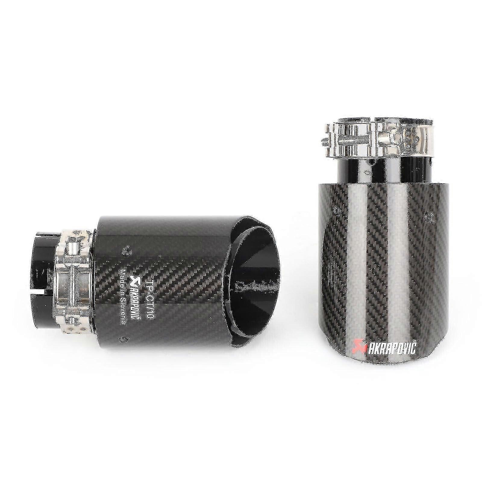 4" Akrapovic Gloss Carbon Fibre Exhaust Tips X2 Universal Tailpipe-hao ...