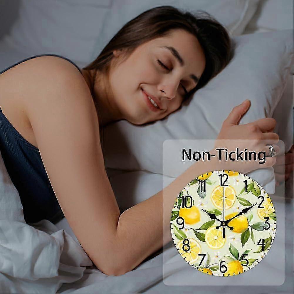 12inch Lemon Wall Clock Silent Non Ticking Round Wooden Clock Battery ...