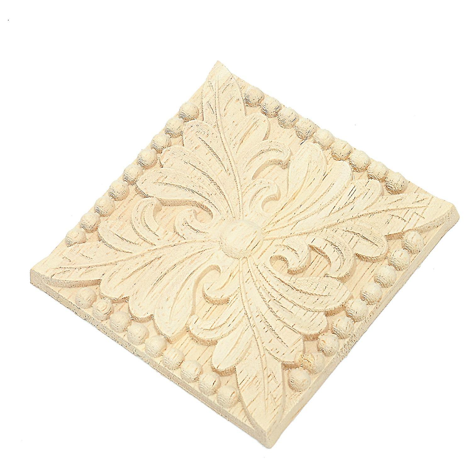 Natural Wood Appliques Square Flower Carving Decals Decorative Wooden ...