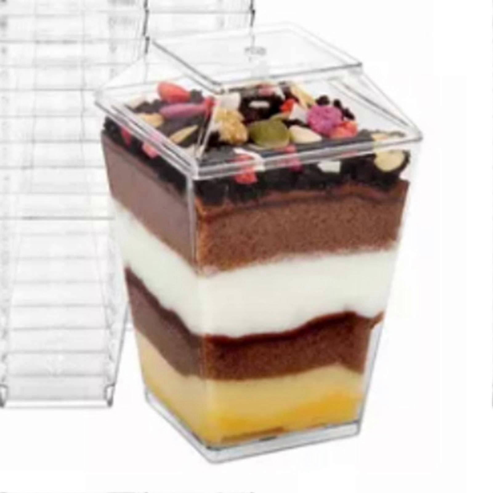 Clear Dessert Cups with Lids Reusable Trapezoidal Transparent Easy ...