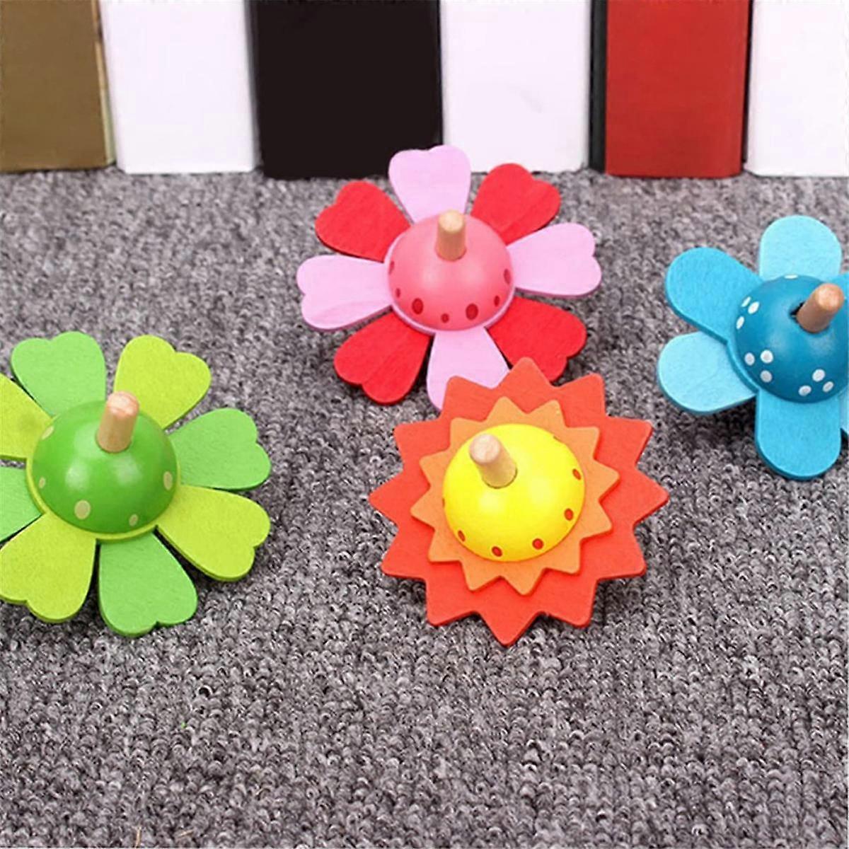 Children'S Top Toy, Wooden Painted Flower Spinning Top | Fruugo UK