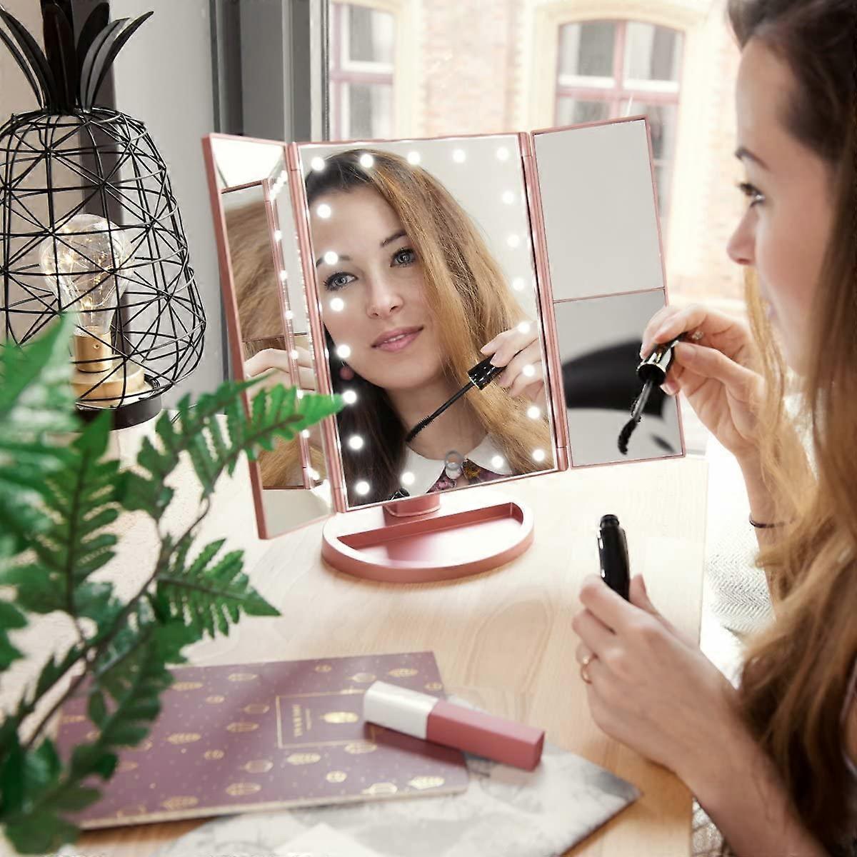3 Sided LED Illuminated Desk Mirror - Freestanding Folding Triptych ...