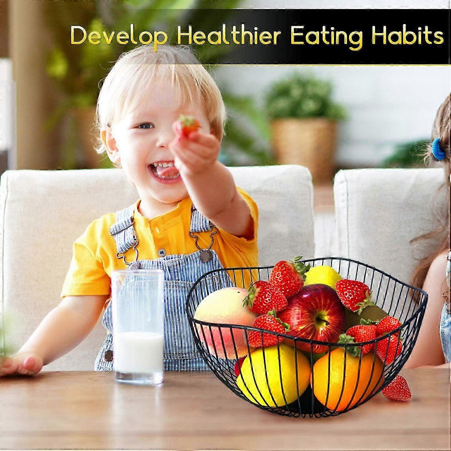 Wire Fruit Basket Black Fruit Bowl for Kitchen Counter Wave Fruit ...