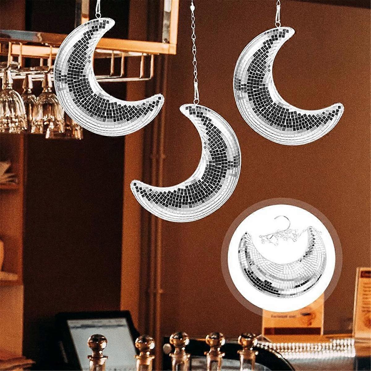 Disco Ball Moon Shape Hanging Mirror Ball with Chain Bar Ktv Dj Club ...