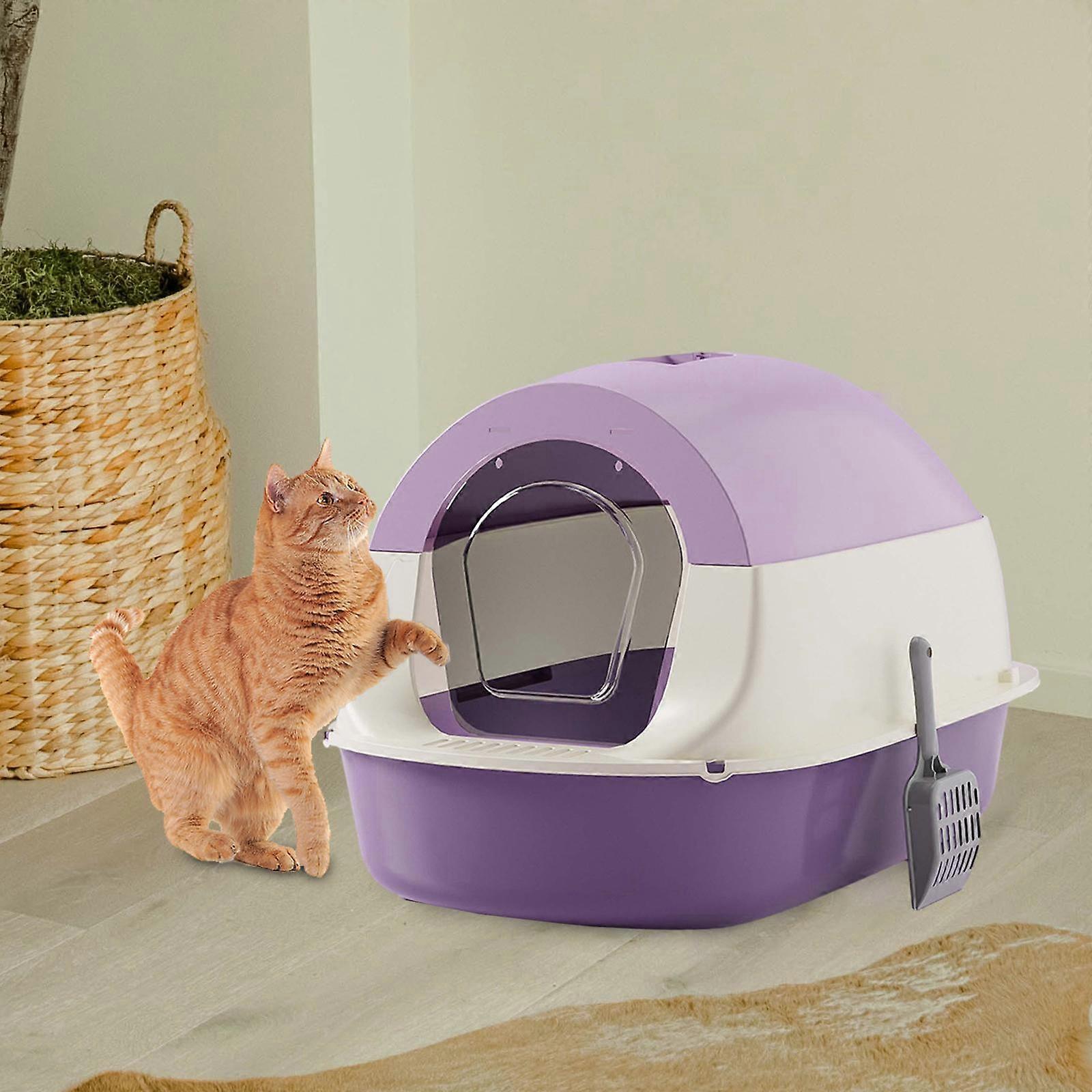 Hooded Cat Litter Box Kitten Potty with Front Door Pet Litter Box with ...