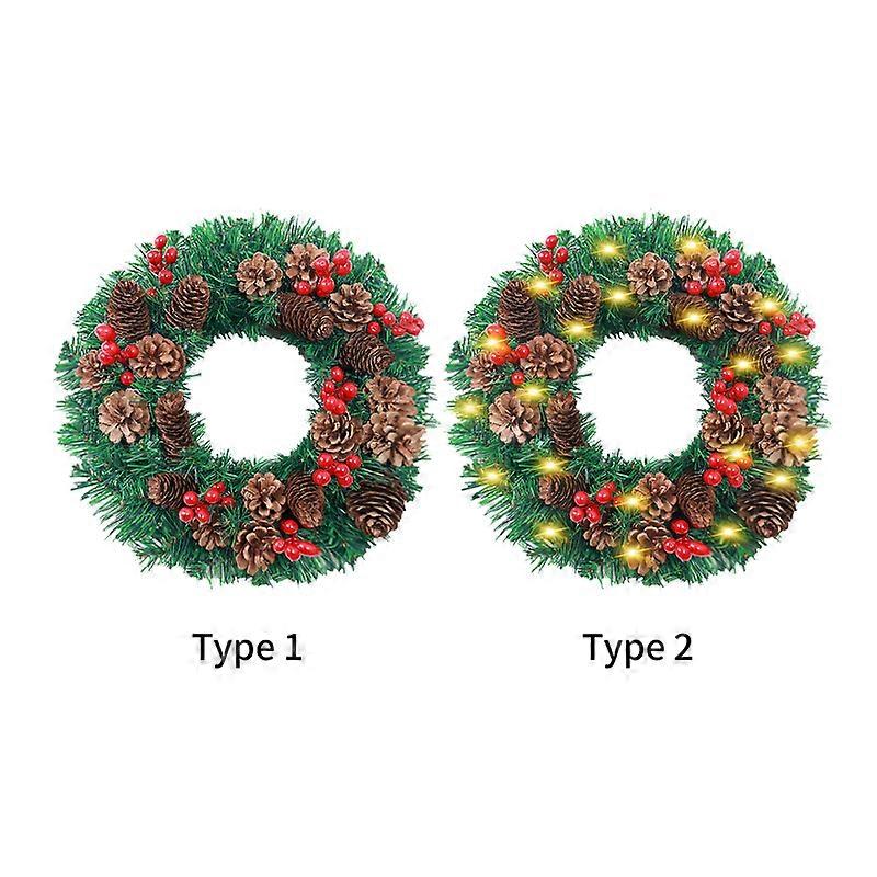 LED Christmas Wreath With String Light Pine Cones Red Fruit 12 Inch Merry Christmas Hanging ...