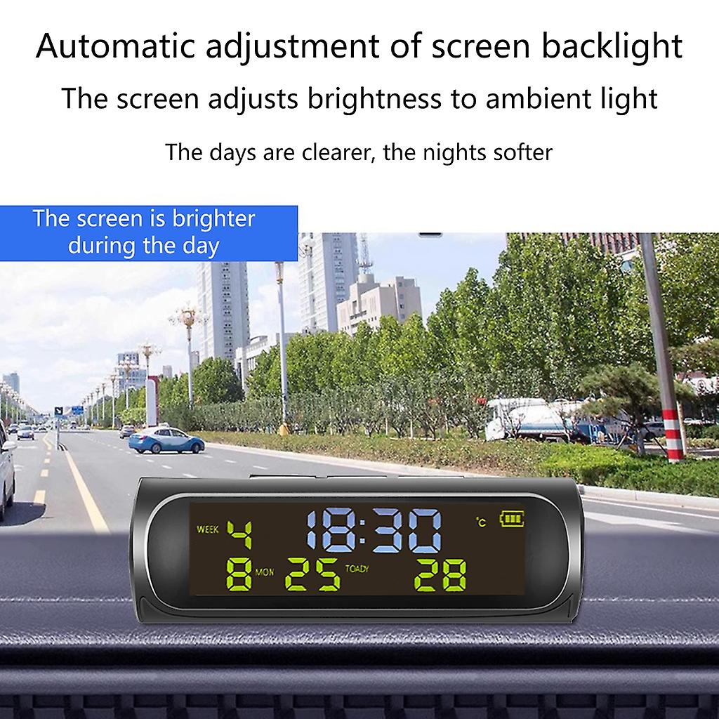 Solar Powered Digital Clock Automotive Interior Accessories Universal ...