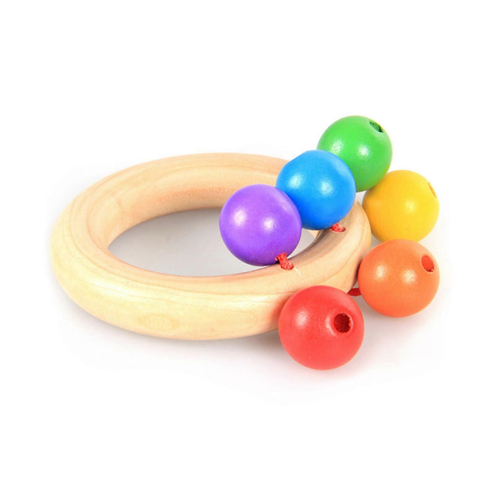Baby Rattle Solid Wood Colorful Cute Shape Easy Hand Grip Shaker Rattle ...