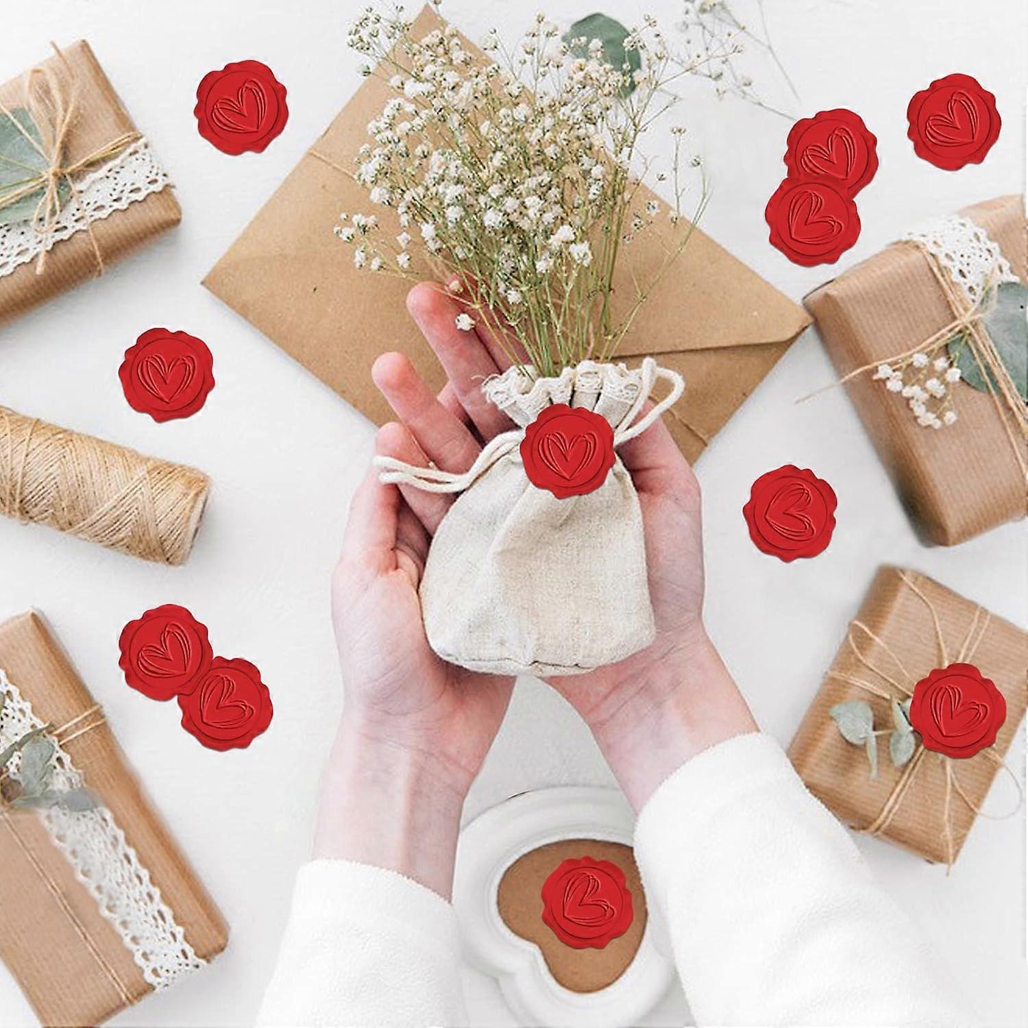 50 Pcs Red Love Wax Seal Stickers Overlapping Heart Shape Seals 3cm ...