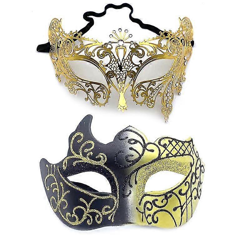 Couples Masquerade Masks Metal Venetian Mardi Gras Party Evening Prom ...
