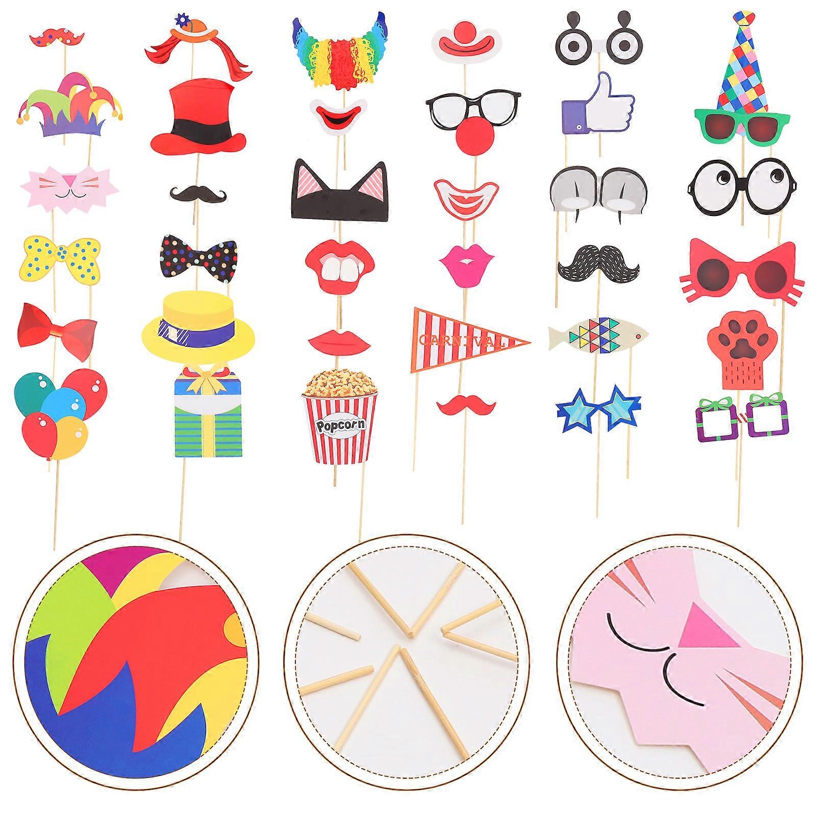 36 PCS Carnival Decorations Photobooth Props Makeup Kits Circus Photo ...
