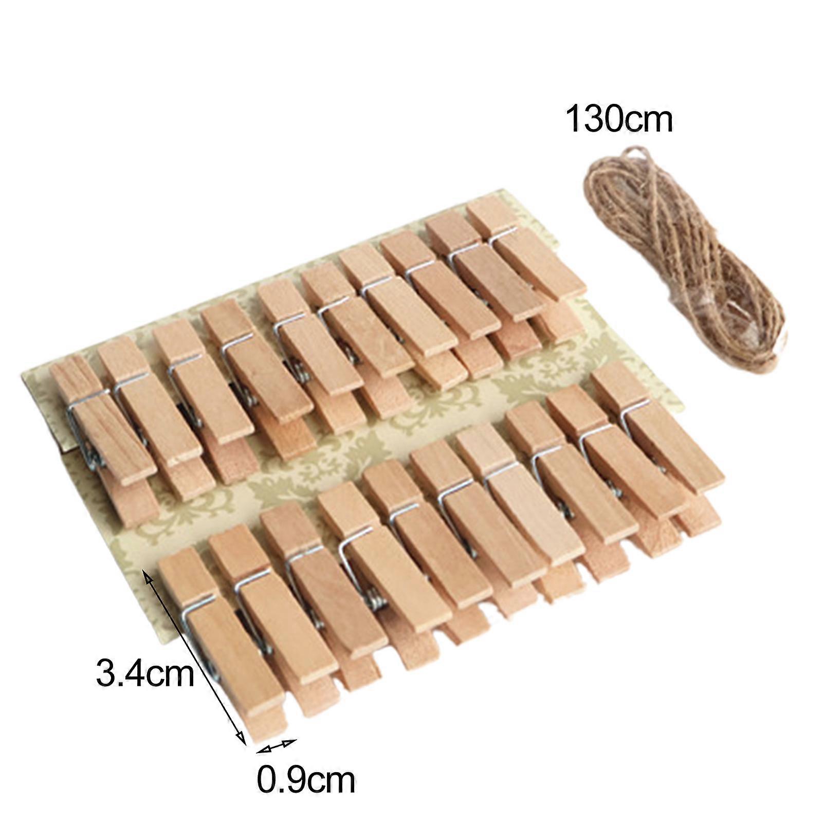 20Pcs Wooden Clothespin with Hemp Rope Home Classroom Photo Picture ...