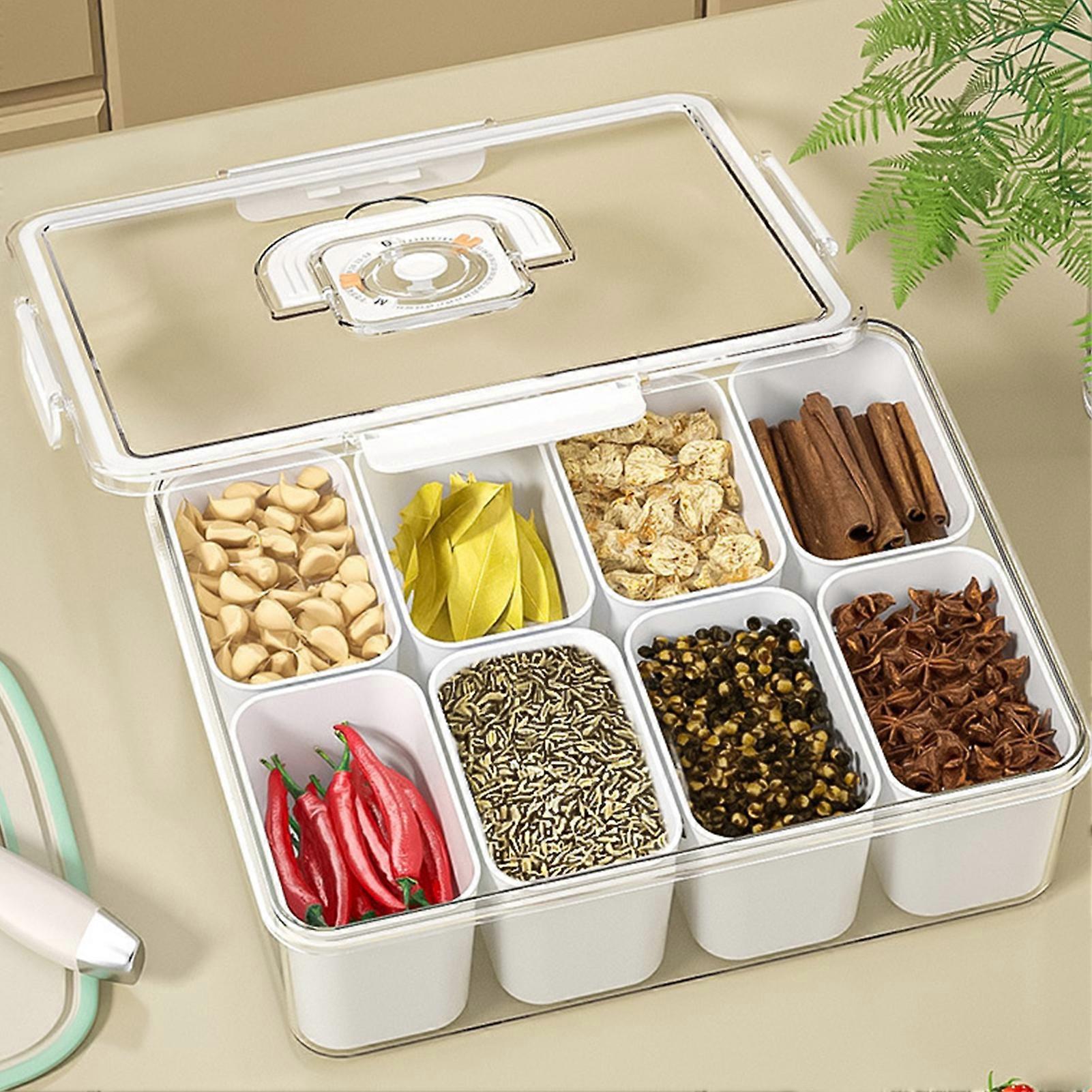 Salad Crisper Snack Box with Lid 8 Compartments Cutlery Storage Food ...