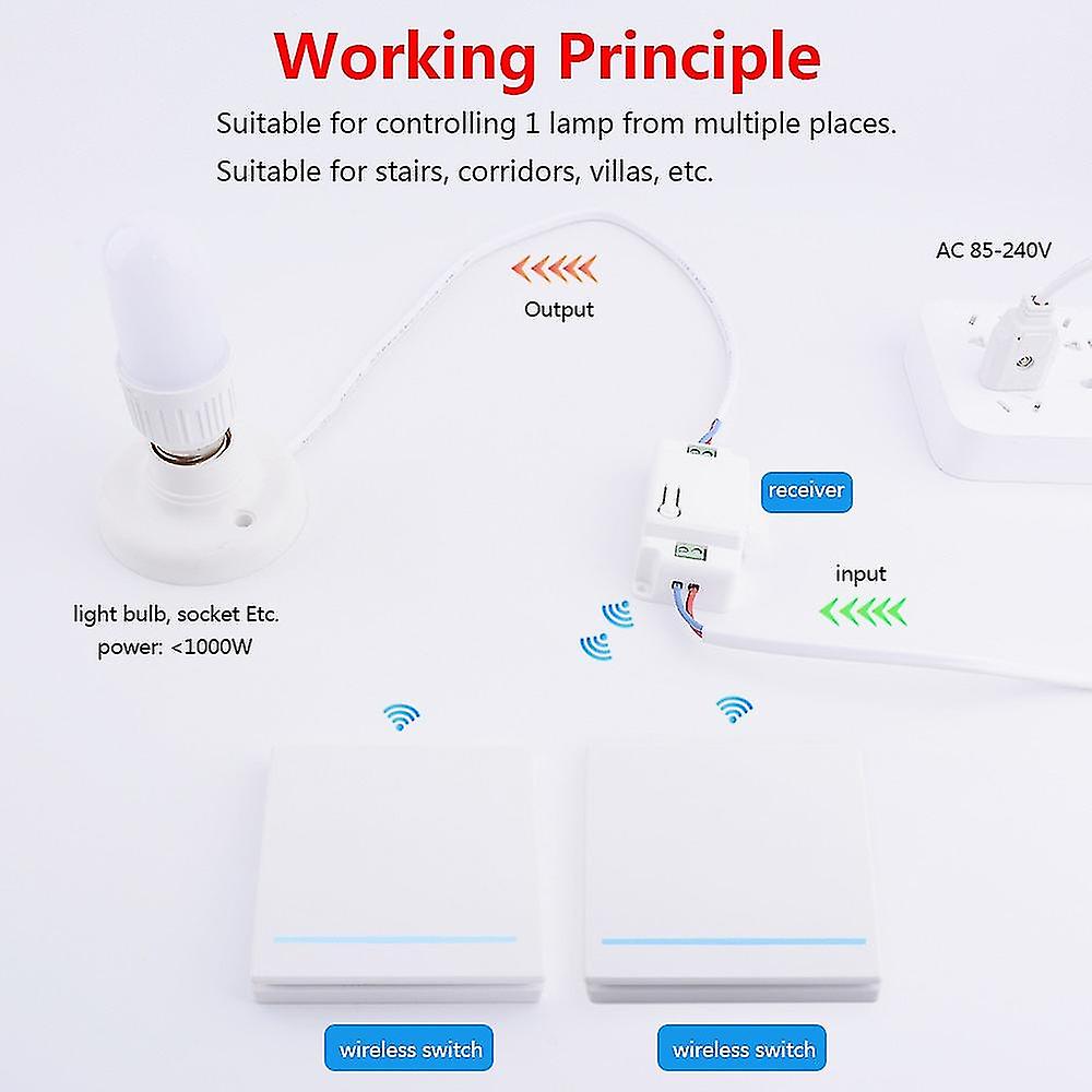 Wireless Wall Switch Light RF Remote Control 1/2/3 Gang 110V 220V ...
