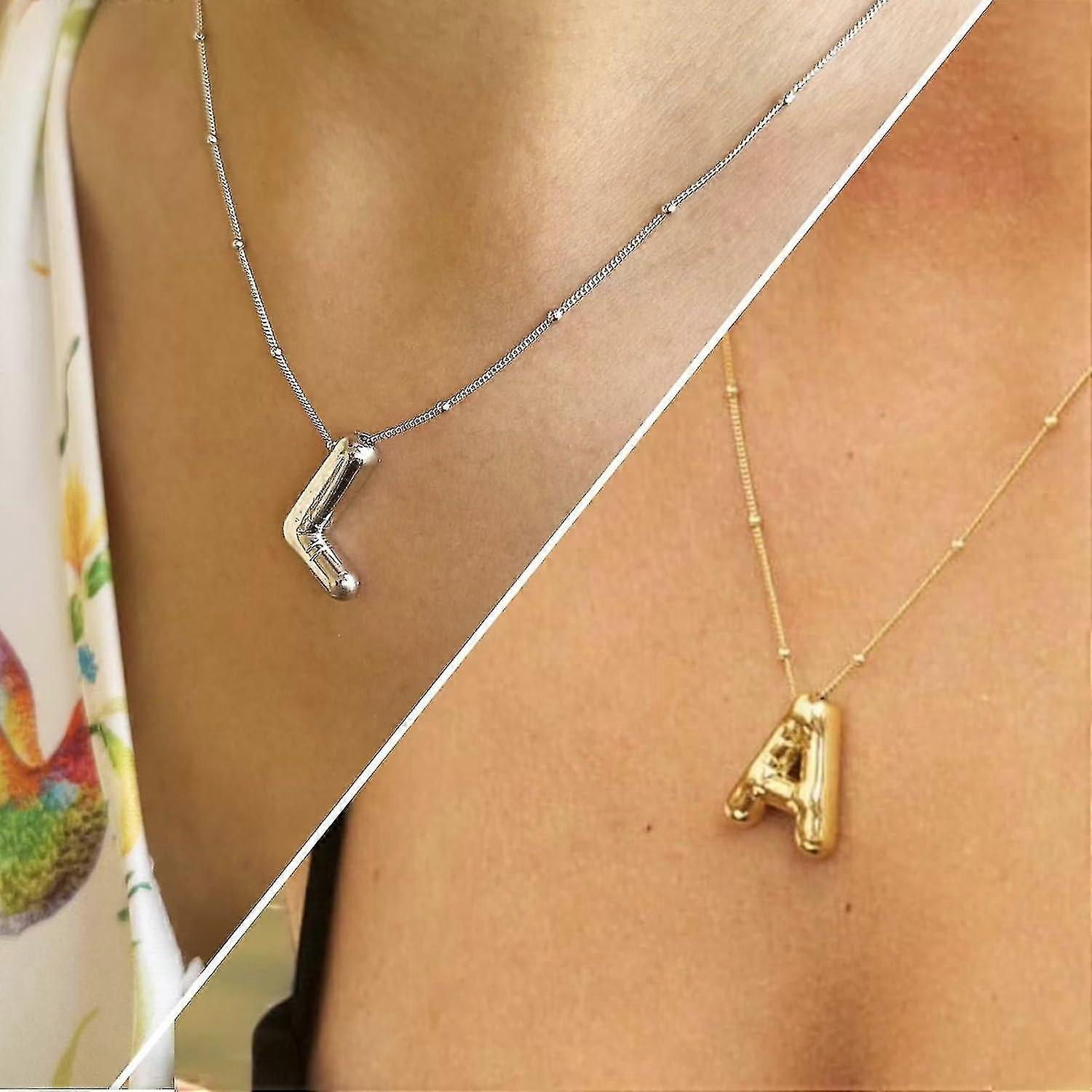 Bubble Letter Necklace Balloon Initial Necklaces For Women Girls Dainty ...