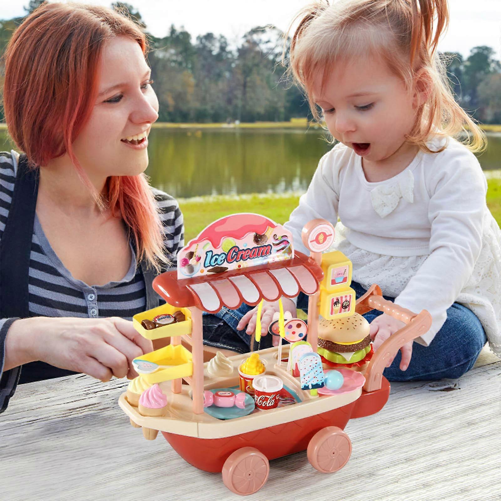 48pcs Children's Ice Cream Cart Toy Girl Simulation Trolley Candy Cart ...