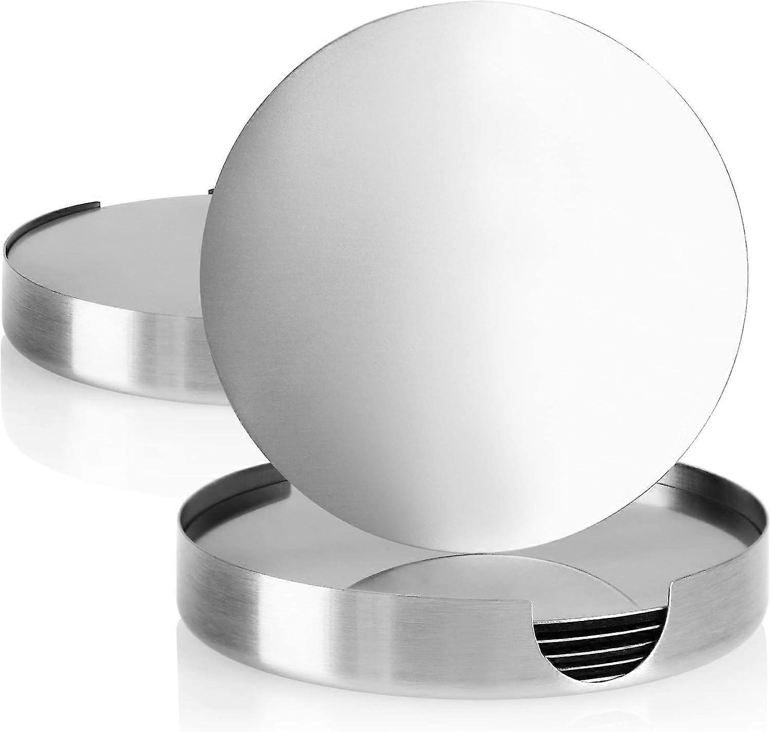 6 piece coaster set with stand stainless steel drink coaster round ...