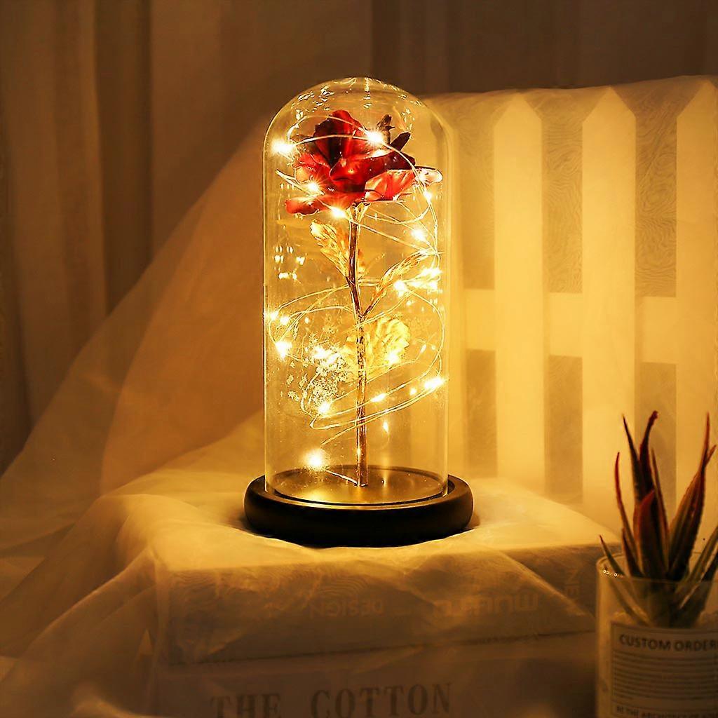 Enchanted Red Rose in Glass Dome with LED Light Valentine's Day Gift ...