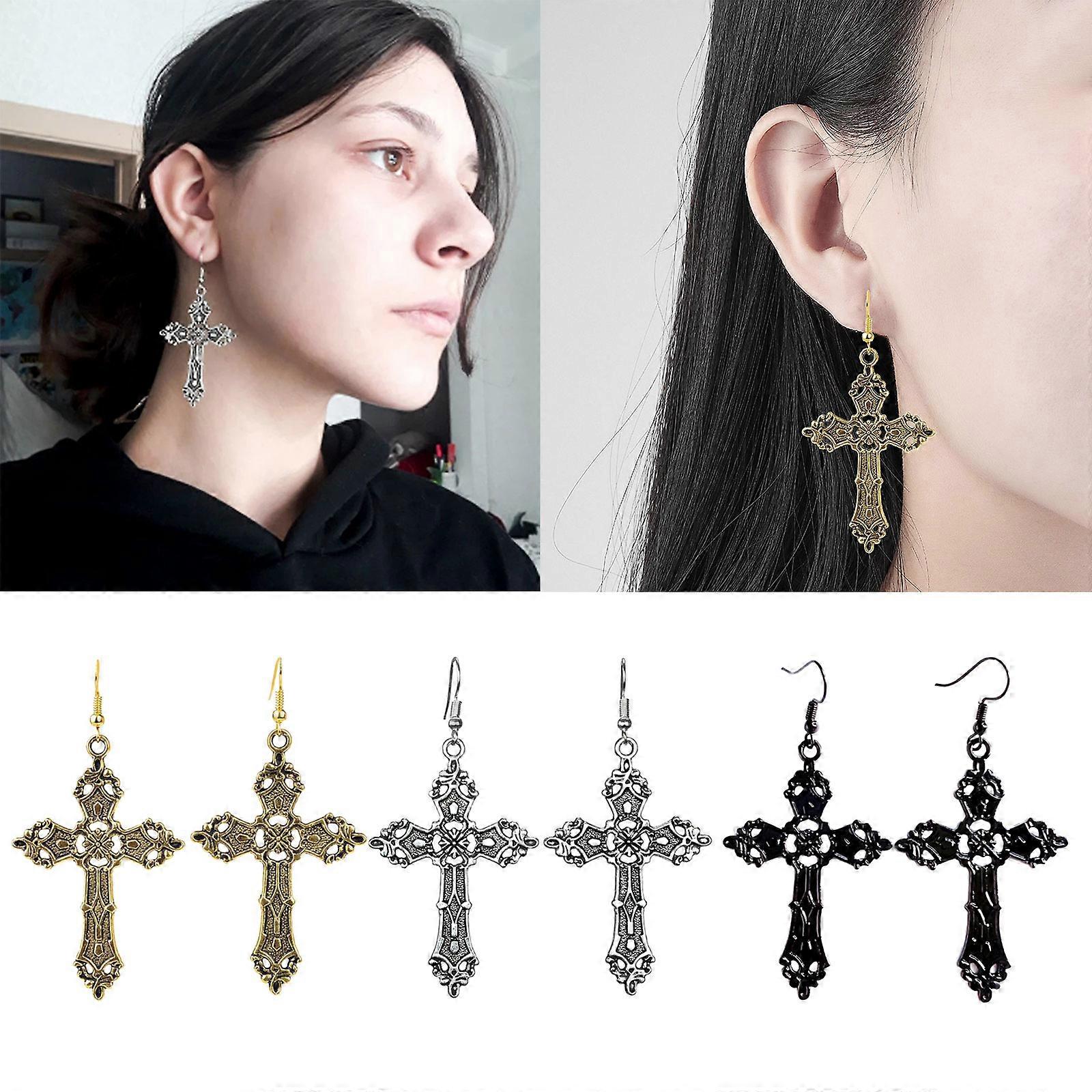 Gothic Punk Cross Shaped Dangle Drop Earrings Gothic Earrings Fashion ...
