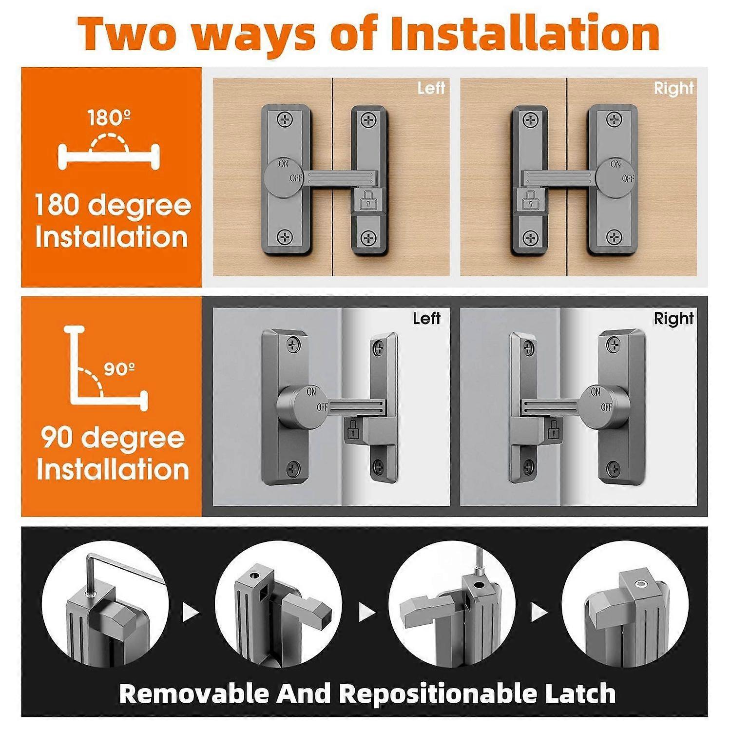 Folding bolt, 90/180 degrees, zinc alloy lock, secure folding, durable ...