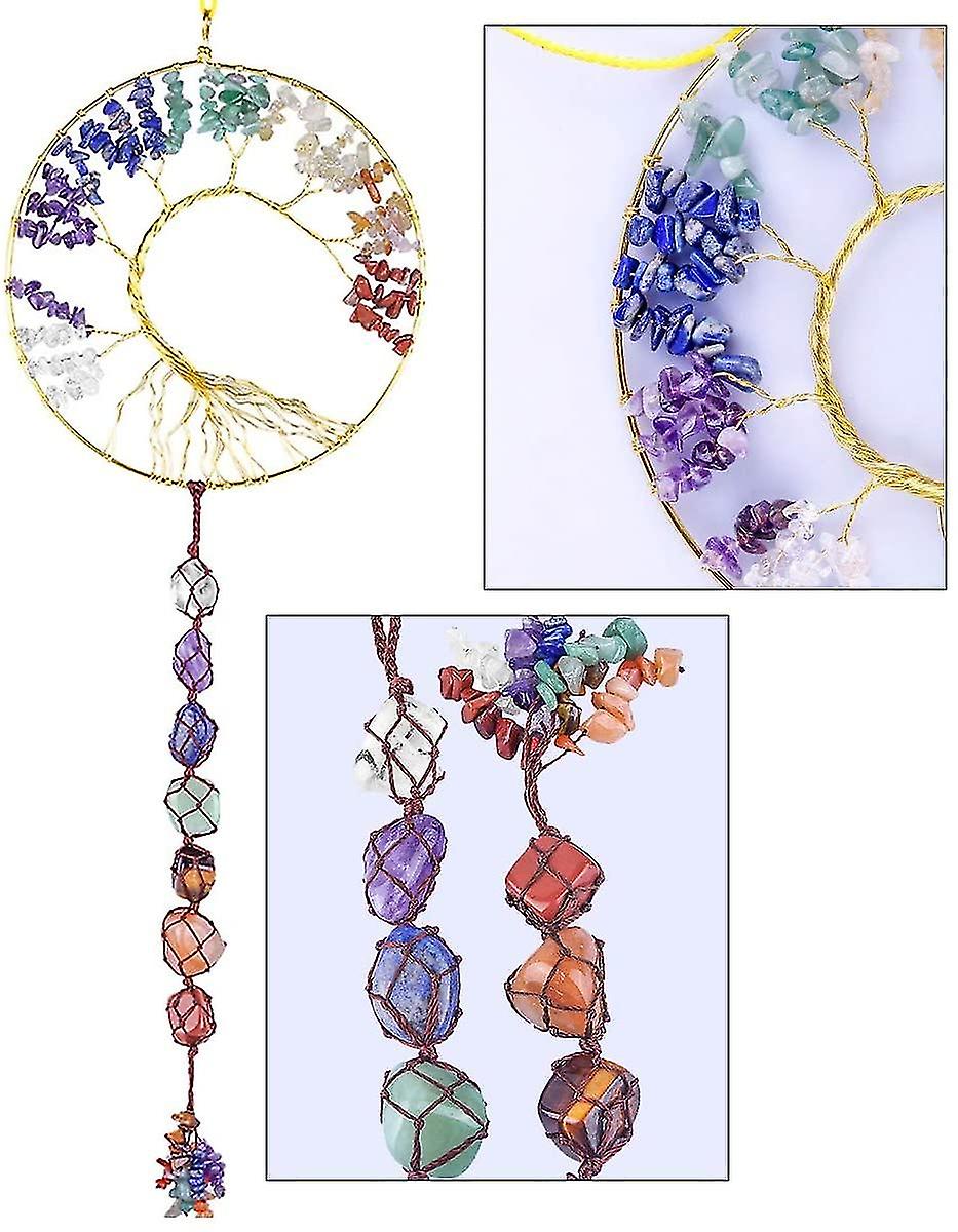 7 Chakras Stones Crystals Tree Of Life Wall Hanger Tumbled Gemstones ...